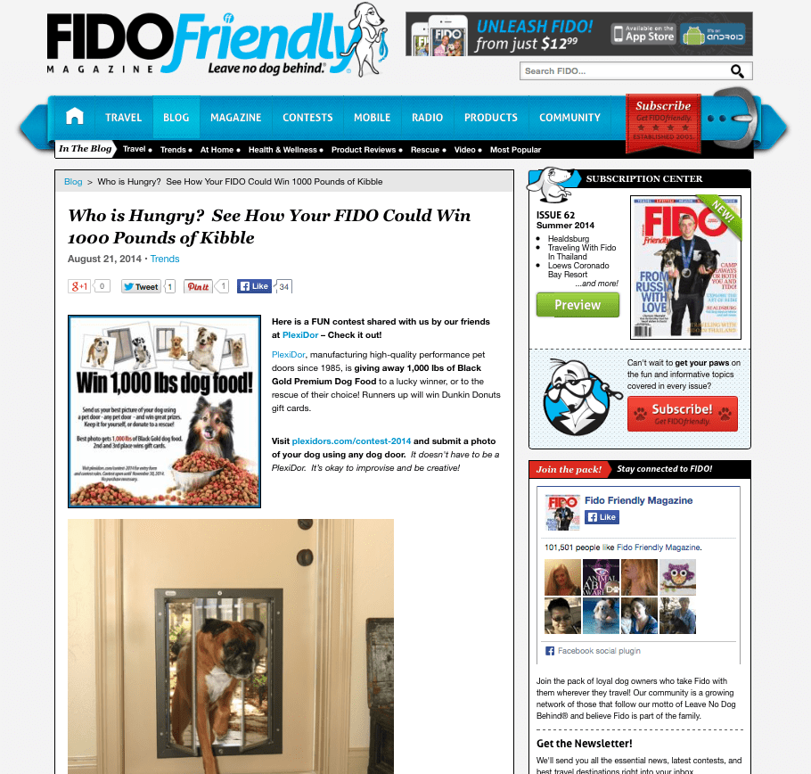 Pet Food Contest Featured In Fido Friendly Magazine! | PlexiDor Dog Doors